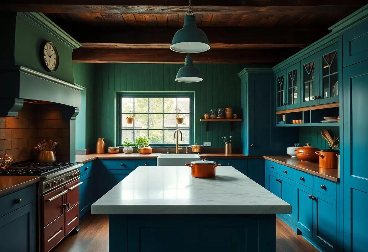Moody English Country Kitchens - Blues, Greens, Soapstone & Wood Beams ...